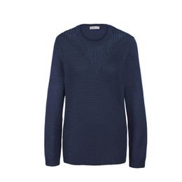 GOLDNER Damen Strickpullover "Kurzgr&ouml;&szlig;e Eleganter Glanzpullover, Ajourmuster", blau, Gr. 19, Obermaterial: 72% Polyacryl PAN. 27% Baumwolle CO. 1%
