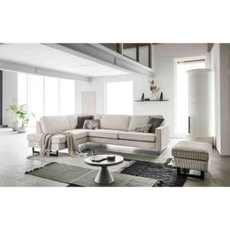 OTTO home Ecksofa &raquo;Pinto, 290 cm, Cord, Chenille, Lederoptik, Ottomane links / rechts&laquo; mit Keder, schwarze Metallf&uuml;&szlig;e, Wellenunterfederung beige 92% 