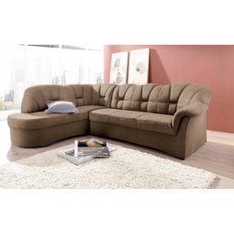 DOMO collection Ecksofa &raquo;Papenburg, zeitlose R&uuml;ckensteppung, elegante Armlehne, L-Form&laquo; mit Ottomane, wahlweise mit Bettfunktion braun Kunstleder 