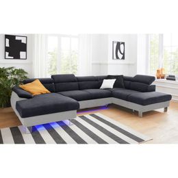 COTTA Wohnlandschaft &raquo;Komaris U-Form, B: 320 cm&laquo; mit Kopfteilverstellung, optional Schlaffunktion, Bettkasten & Licht grau Microfaser PRIMABELLE (100%