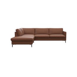 FLEXLUX Ecksofa &raquo;Fiore, L-Form&laquo; schmale Armlehnen, Kaltschaum, F&uuml;&szlig;e Alu+schwarz braun 100% Echteder B/H/T: 266cm x 85cm x 225cm, Echtleder, Ottomane 