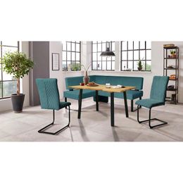OTTO home Eckbankgruppe &raquo;Oliver&laquo; Set, 4-tlg, 4 Stk. tlg. Eckbank mit Wellenunterfederung im Sitz, Tisch Massiv Eiche blau 92% PES, 8% Naylon B/H/T: 