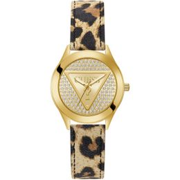 Guess Damen Quarzuhr &raquo;GLITZ PLAQUE&laquo; Armbanduhr, Damenuhr, Lederarmband beige Einheitsgr&ouml;&szlig;e