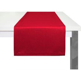 WIRTH Tischl&auml;ufer &raquo;Westport&laquo; Made in Germany, Jacquard Dekostoff, Blatt-Design, Pflegeleicht rot Polyester B/L: 150cm x 40cm, 1 Stk., rechteckig