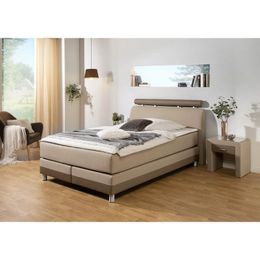 Home Affaire Boxspringbett &raquo;Rocklin&laquo; in H2, H3 oder H4 erh&auml;ltlich beige Kunstleder Struktur (100% Polyester), Liegefl&auml;che B/L: 140cm x 200cm, H2 + H2,