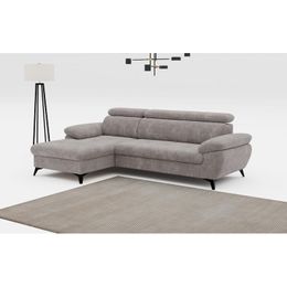 COTTA Ecksofa &raquo;Hudson L-Form, B: 261 cm&laquo; mit Kopfteilverstellung, optional Schlaffunktion & Bettkasten grau B/H/T: 261cm x 100cm x 166cm, Struktur 