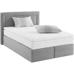 Westfalia Schlafkomfort Boxspringbett wahlweise mit Bettkasten und Topper grau Microvelours Ohne Topper, ohne Bettkasten, Liegefl&auml;che B/L: 140cm x 200cm, H2 + H2, Bonnell-
