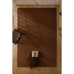 Wecon Home Teppich &raquo;Castello TWO&laquo; rechteckig 7 mm H&ouml;he Schurwolle, Kurzflor mit Hoch-Tief-Effekt, Wohnzimmer, Rautenmuster braun Schurwolle B : 140cm 