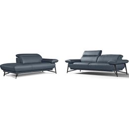 Egoitaliano Sofa &raquo;Anais, Design mit hohem Sitzkomfort, Fu&szlig;farbe schattengrau&laquo; Set, Kopfteil verstellbar, Leder BULL, smoke grau Leder BULL, Ottomane Armlehne 