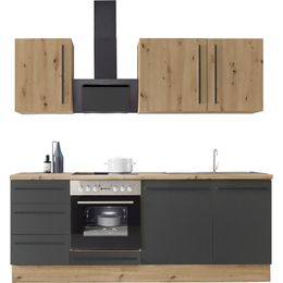 KOCHSTATION K&uuml;chenzeile &raquo;KS-Florida mit 38mm starker Arbeitsplatte&laquo; Breite 220 cm, wahlweise mit E-Ger&auml;ten, Soft-Close-Funktion schwarz B/H/T: 220cm x