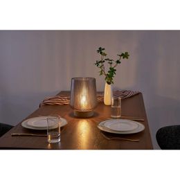 LED Tischleuchte &raquo;Fancy Glamour mobile Taupe Glas/Holz&laquo; E27 Warmwei&szlig; E27, Timer Batterie braun 1, &Oslash; 19cm H: 25,5cm