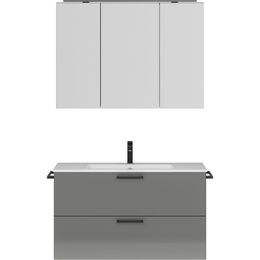 Nobilia Badm&ouml;bel-Set &raquo;Tolvina&laquo; vormontiert, mit Soft-Close, 2 Stk. tlg. grau B/H/T: 101cmcm x 169cmcm x 48,7cmcm, Griffe schwarz