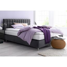 Westfalia Schlafkomfort Boxspringbett grau Microvelours (100% Polyester);Strukturstoff (77% Polyester und 23% Viskose);Bonnell-Federkern-Matratzenbezug: 100% Polyester;