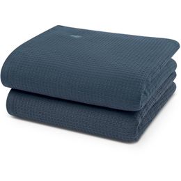 Ross Handt&uuml;cher &raquo;Waffelpique&laquo; 100% Baumwolle blau Frottier, Baumwolle B/L: 50cmx100cm, 2 Stk., Frottier