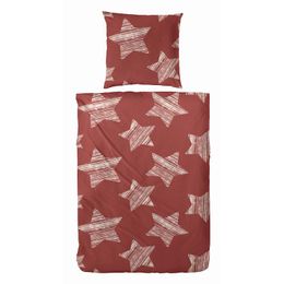 Primera Bettw&auml;sche &raquo;Feinbiber-Bettw&auml;sche Stars&laquo; 2 Stk. mit winterlichen Sternen rot Feinbiber, Obermaterial: 100% Baumwolle B/L: 135cm, 1 Stk., 1 Stk., 