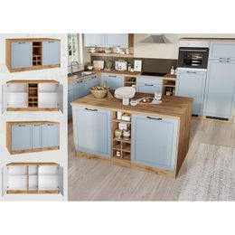 KOCHSTATION K&uuml;cheninsel &raquo;KS-Lana, Breite 153 cm&laquo; MDF-Fronten, Arbeitsplatte 38mm stark blau B/H/T: 153cm x 86cm x 100cm, Typ 1mit T&uuml;ren