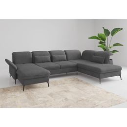 Sit & More sit&more Wohnlandschaft &raquo;Emely, inkl. Sitztiefenverstellung&laquo; wahlweise mit Schlaffunktion,Bettkasten,Kopf- & Armteilverstellung grau 90% Polyester, 10