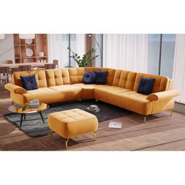 Sit & More sit&more Ecksofa &raquo;Orient 1 L-Form&laquo; inkl. 4 Zierkissen mit Strass-Stein, goldfarbene Metallf&uuml;&szlig;e gold 100% Polyester B/H/T: 299cm x 88cm x 279cm, 