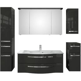 Badm&ouml;bel-Set &raquo;Serie 4005, vormontiert, Glaswaschbecken, Spiegelschrank&laquo; Set, 6 Stk. tlg. grau Holzwerkstoff Einheitsgr&ouml;&szlig;e