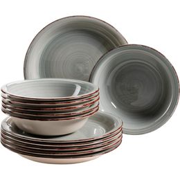 OTTO home Tafelservice &raquo;Teller Set, Geschirr-Set Bell Tempo&laquo; rustikale Holzoptik mit Spiraldekor, 12 Teile, f&uuml;r 6 Personen grau Keramik 12