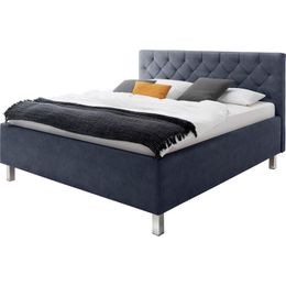 Meise M&ouml;bel meise.m&ouml;bel Polsterbett &raquo;San Remo&laquo; mit Bettkasten blau Liegefl&auml;che L&auml;nge B: 200cm x 160cm, Webstoff Metallfu&szlig;: chromoptik, H&ouml;he Bettseite: 55cm, ohne 