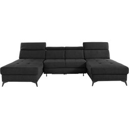 OTTO home Wohnlandschaft &raquo;Cardiz U-Form&laquo; inkl.Kopfteilverstellung und Federkern wahlweise mit Schlaffunktion grau Webstoff (100% Polyester);Luxus-