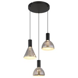 Globo LIGHTING H&auml;ngeleuchte &raquo;LABORA&laquo; LED-Modul 1 Stk. Warmwei&szlig; LED H&auml;ngeleuchte f&uuml;r Esszimmer Rauchglas modern schwarz 1, &Oslash; 42cm H: 150cm, 1 Stk.