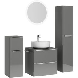 Nobilia Badm&ouml;bel-Set &raquo;Alvene&laquo; vormontiert, mit Soft-Close, 4 Stk. tlg. grau B/H/T: 140cmcm x 172,2cmcm x 48,5cmcm, Griffe edelstahlfarbig