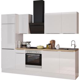 KOCHSTATION K&uuml;chenzeile &raquo;KS-Aken&laquo; Breite 270 cm, wahlweise mit E-Ger&auml;ten, mit Arbeitsplatte 38 mm stark wei&szlig; B/H/T: 270cm x 212cm x 60cm, ohne E-