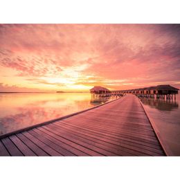 papermoon Fototapete &raquo;Water Bungalows Maldives&laquo; glatt bunt Vlies B/L: 2,5m x 1,86m, Bahnen: 5 Stk.