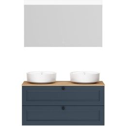 Nobilia Badm&ouml;bel-Set &raquo;Cascada&laquo; Set, inkl. 2 Aufsatzwaschbecken und beleuchtetem Spiegel mit Touch-Sensor, 4 Stk. tlg. blau B/H/T: 120cmcm x 184cmcm x 