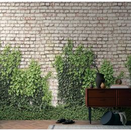 Livingwalls living walls Fototapete &raquo;The Wall 4 Eyecatcher &ndash; Steinwand mit Bl&auml;tterranken Vlies-Fototapete&laquo; Steinoptik matt naturalistisch leicht strukturiert 