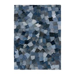 Kayoom Teppich &raquo;Urban Denim 490&laquo; rechteckig 8 mm H&ouml;he Kurzflor, Patchwork Muster, Modernes Muster, Wolle, Vegan blau Baumwolle B : 160cm 1 Stk., 8mm, L: 