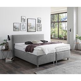 Westfalia Schlafkomfort Boxspringbett &raquo;Florenz in den Breiten 160x200, 180x200cm & 200x200cm&laquo; Verchromte Metallf&uuml;&szlig;e, die die Kopfteilform aufgreifen grau Microvelours Mit 
