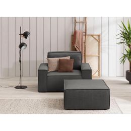 OTTO home Sessel &raquo;SHERWOOD Samtvelours Sessel-Set&laquo; Loveseat und Hocker im Set, passend zur Polster-Serie SHERWOOD grau 100% Polyester Samtvelours, B/H