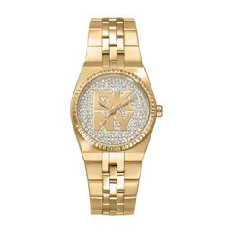 DKNY Damen DKNY Quarzuhr &raquo;Logo Watch&laquo; Armbanduhr, Damenuhr, Edelstahlarmband, analog gold Einheitsgr&ouml;&szlig;e
