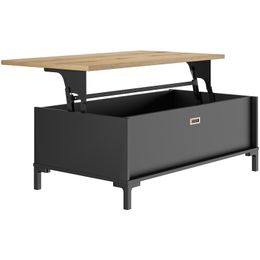 Couchtisch schwarz B/H/T: 107cm x 42cm x 60cm, Offene Ablagefl&auml;che im unteren Bereich,Stauraum unter der Tischplatte