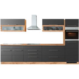 KOCHSTATION K&uuml;chenzeile &raquo;KS-Wien&laquo; Breite 340 cm, wahlweise mit E-Ger&auml;ten und Induktion schwarz B/H/T: 340cm x 60cm, ohne E-Ger&auml;te