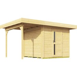 Weka Gartenhaus &raquo;Designhaus 172 A&laquo; mit Anbaudach beige Massivholz Fu&szlig;boden im Gartenhaus, ohne Dacheindeckung