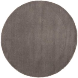 CarpetFine Wollteppich &raquo;Gabbeh Lola Uni&laquo; rund 14 mm H&ouml;he mit nat&uuml;rlichem Pflanzenmaterial von Hand gewebt, auch als L&auml;ufer grau Wolle &Oslash; 200cm 1 Stk., 