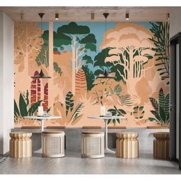 Livingwalls living walls Vliestapete &raquo;Fototapete Dschungel Beige Gr&uuml;n Tropische Pflanzen&laquo; matt glatt Vlies B/L: 2,7m x 4m, Rollen: 1