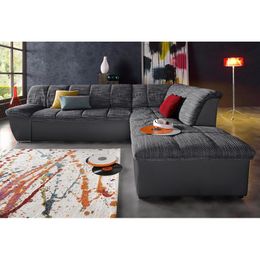 DOMO collection Ecksofa &raquo;Splash, aktuelle Sitz- und R&uuml;ckensteppung, Materialmix, L-Form&laquo; wahlweise mit Bettfunktion schwarz Kunstleder SOFTLUX / 