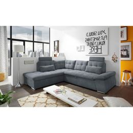 ED EXCITING DESIGN Ecksofa &raquo;Nalo L-Form&laquo; mit Bettfunktion, Armteilverstellung, Kopfst&uuml;tzen & 2 Nierenkissen grau 95% Polyester, 5% Nylon B/H/T: 260cm 