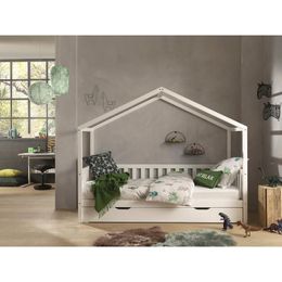 Vipack Hausbett &raquo;Dallas, mit Dachaufbau, Kiefer massiv, stabil gebaut&laquo; B/H/T ca. 210x170x97cm, mit Sprossenumrandung, wahlweise mit oder ohne Bettschublade 