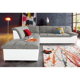 DOMO collection Ecksofa &raquo;Splash, aktuelle Sitz- und R&uuml;ckensteppung, Materialmix, L-Form&laquo; wahlweise mit Bettfunktion grau Kunstleder SOFTLUX / Struktur