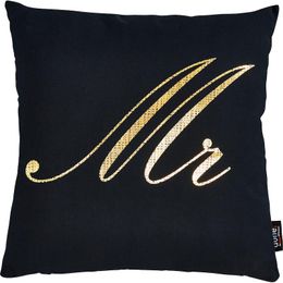 done. Dekokissen &raquo;Stone Mr&laquo; mit Schriftzug Mr, Kissenh&uuml;le mit F&uuml;llung, 1 St&uuml;ck gold Baumwolle B/L: 45cm x 45cm, 1 Stk.