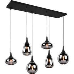 Trio Leuchten Pendelleuchte &raquo;Lumina&laquo; E14 1 Stk. warmwei&szlig; - kaltwei&szlig; H&auml;ngelampe 6-flammig Glasschirm, exkl 3xE14 max 40W h&ouml;henverstellbar schwarz 6, H: