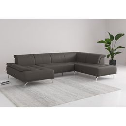 OTTO home Wohnlandschaft &raquo;Caluna&laquo; Inkl.Sitztiefenverstellung, wahlweise mit Kopf- und Armteilverstellung grau B/H/T: 334cm x 81cm x 235cm, NaturLEDER 