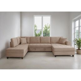 Trends by HG Wohnlandschaft &raquo;Moritz U-Form, B: 324 cm&laquo; mit Schlaffunktion, Bettkasten & Zierkissen 92% Polyester;8% Nylon B/H/T: 324cm x 86cm x 178cm,