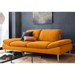 W.Schillig 2,5-Sitzer &raquo;enjoy&MORE&laquo; mit Sitztiefenverstellung, F&uuml;&szlig;e silber matt, Breite 232 cm gelb Chenille-Flachgewebe R66 (85% Polyester, 15% Nylon)